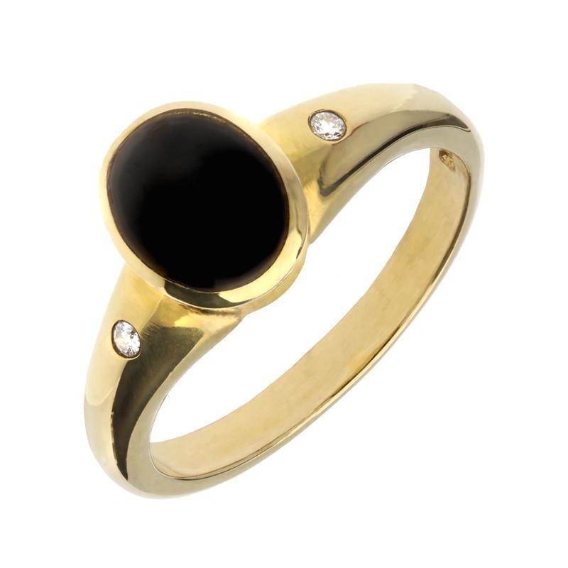 18ct Yellow Gold Whitby Jet and Diamond Oval Stone Ring | Blue John Gallery