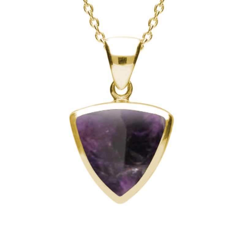 9ct Yellow Gold Blue John Curved Triangle Necklace | Blue John Gallery