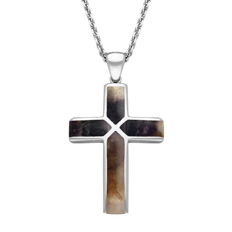 Sterling Silver Blue John Four Stone Cross Necklace | Blue John Gallery