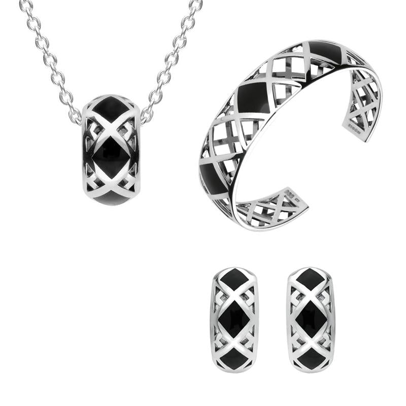 Sterling Silver Whitby Jet Curved Crossover Three Piece Set | Blue John ...