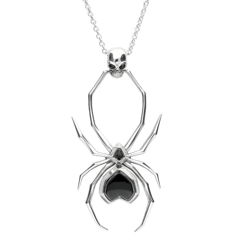 Sterling Silver Whitby Jet Gothic Spider Skull Necklace | Blue John Gallery