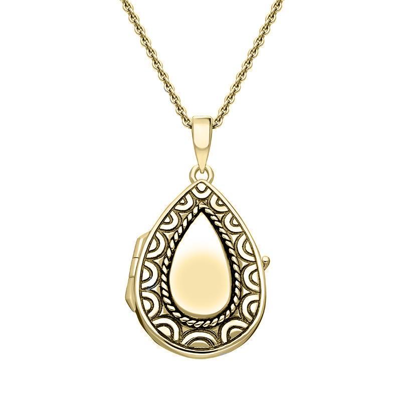 Yellow Gold Plated Sterling Silver Pear Pattern Edge Keepsake Locket ...