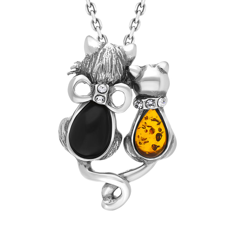 Sterling Silver Amber Whitby Jet Cat Necklace | Blue John Gallery