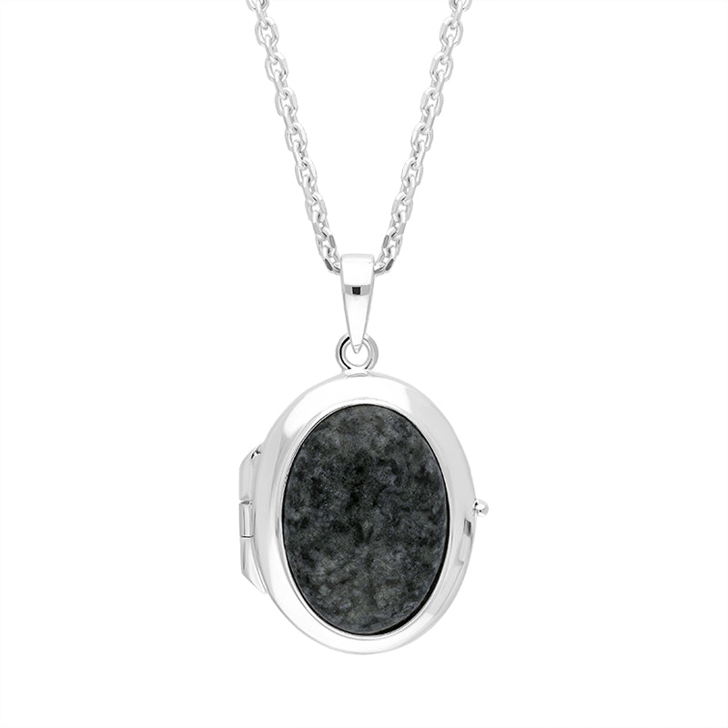 Sterling Silver Preseli Bluestone Oval Locket Pendant | Blue John Gallery