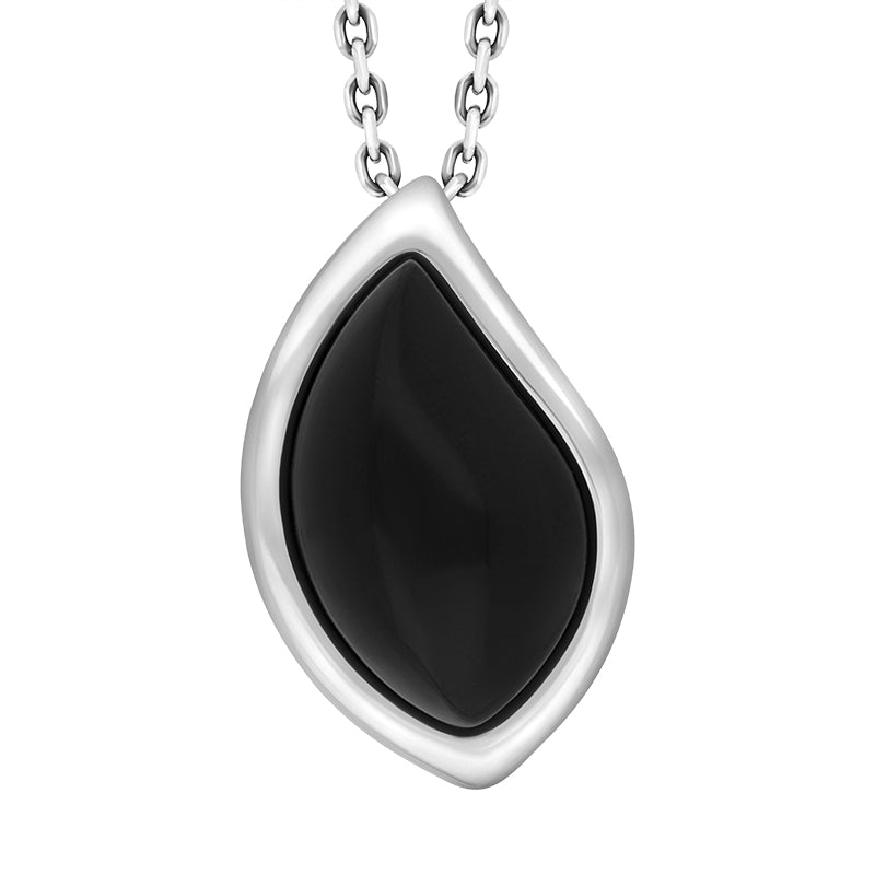 Sterling Silver Whitby Jet Small Leaf Necklace | Blue John Gallery
