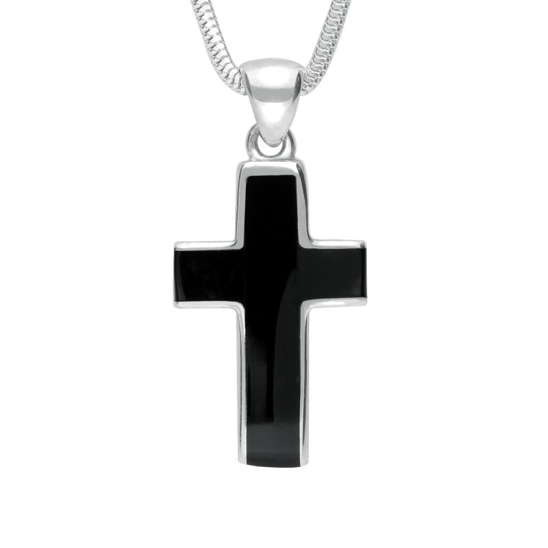 Sterling Silver Whitby Jet Channel Set Cross Necklace | Blue John Gallery