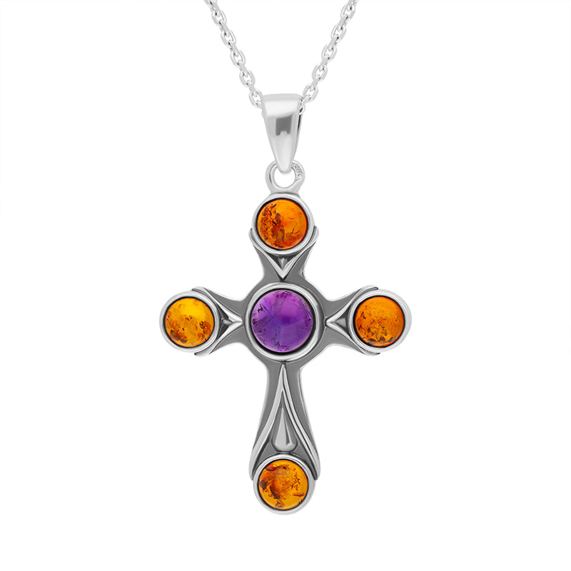 Sterling Silver Amber Amethyst Gothic Stone Set Cross Necklace D | Blue ...