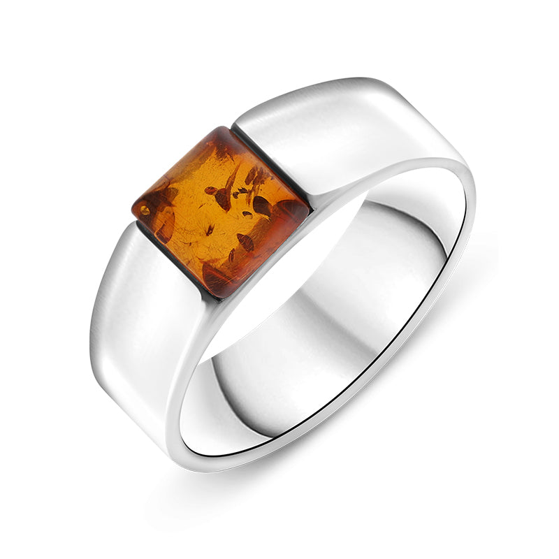 Sterling Silver Amber Chunky Square Ring D | Blue John Gallery